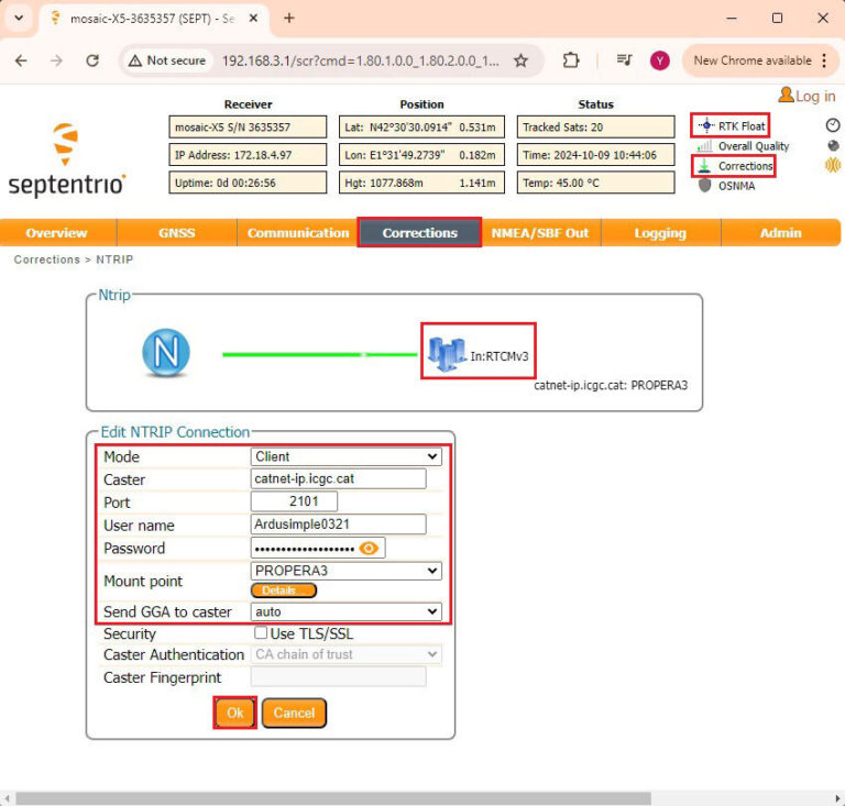 How to configure Septentrio Mosaic-X5 and Mosaic-H - ArduSimple