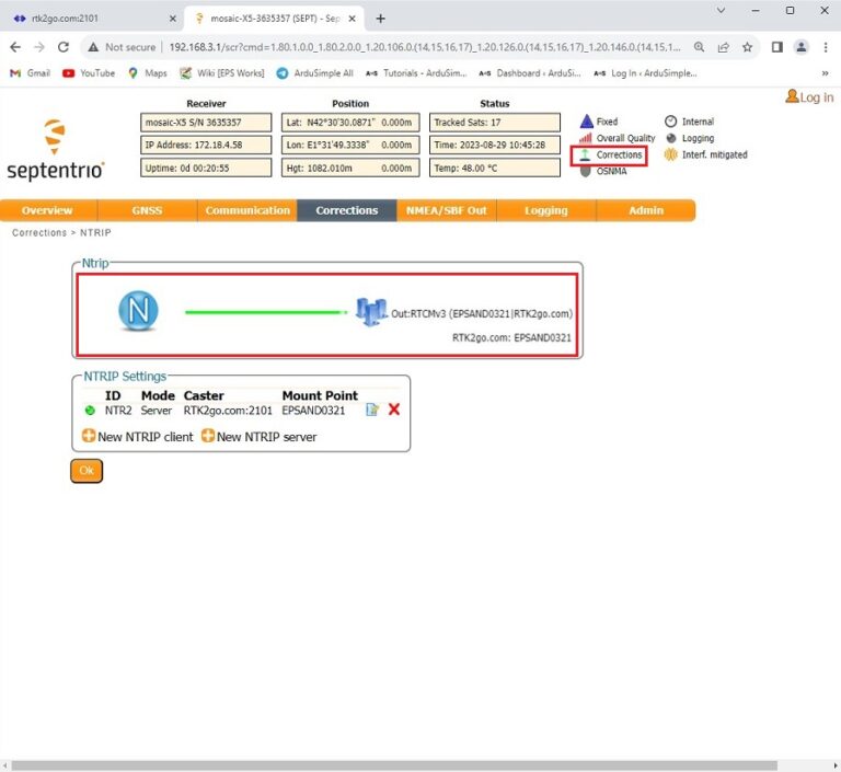 How to share your triple-band Septentrio base station with RTK2go via Septentrio Native Ethernet ...