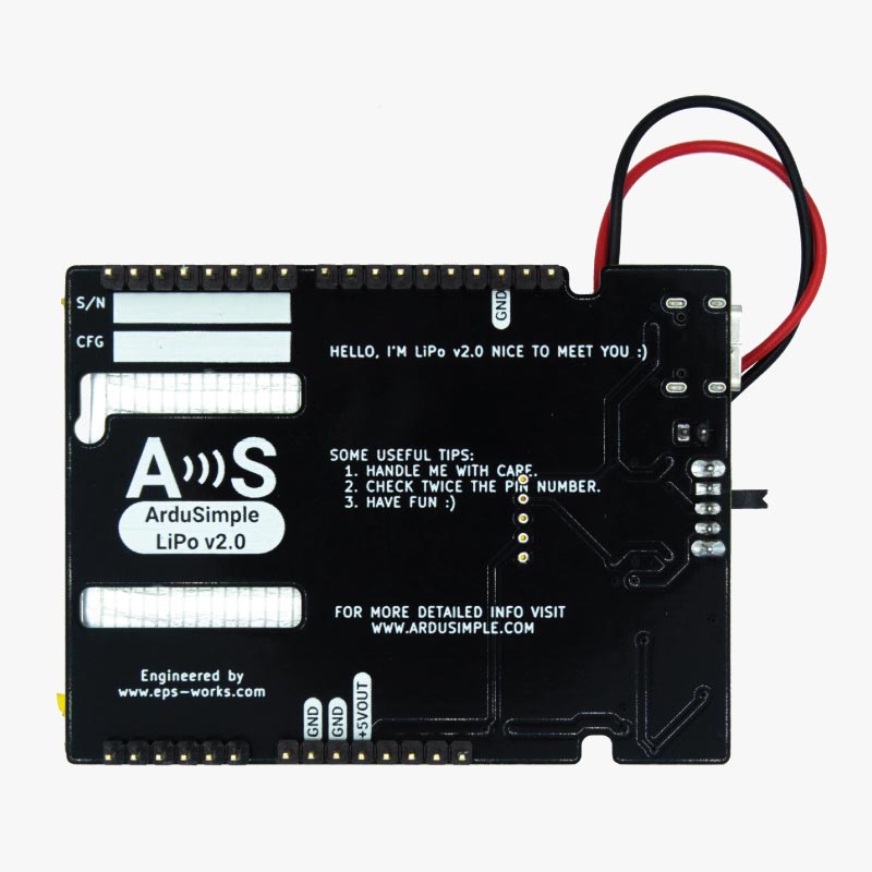 LiPo Battery Shield untuk Arduino atau ArduSimple proyek - ArduSimple