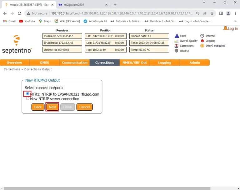 How to share your triple-band Septentrio base station with RTK2go via Septentrio Native Ethernet ...