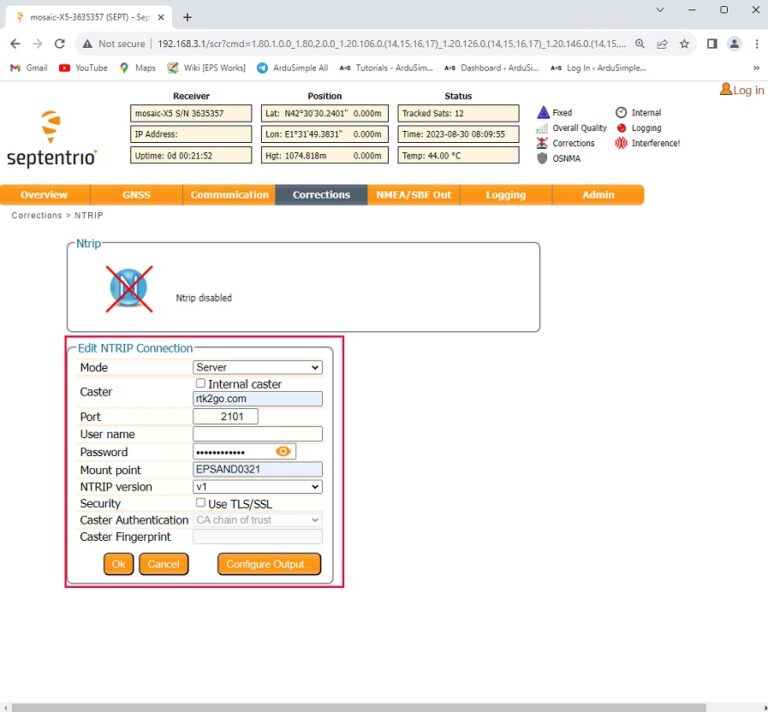 如何分享您的三频 Septentrio 基站与 RTK2go 通过 Septentrio Native Ethernet - ArduSimple