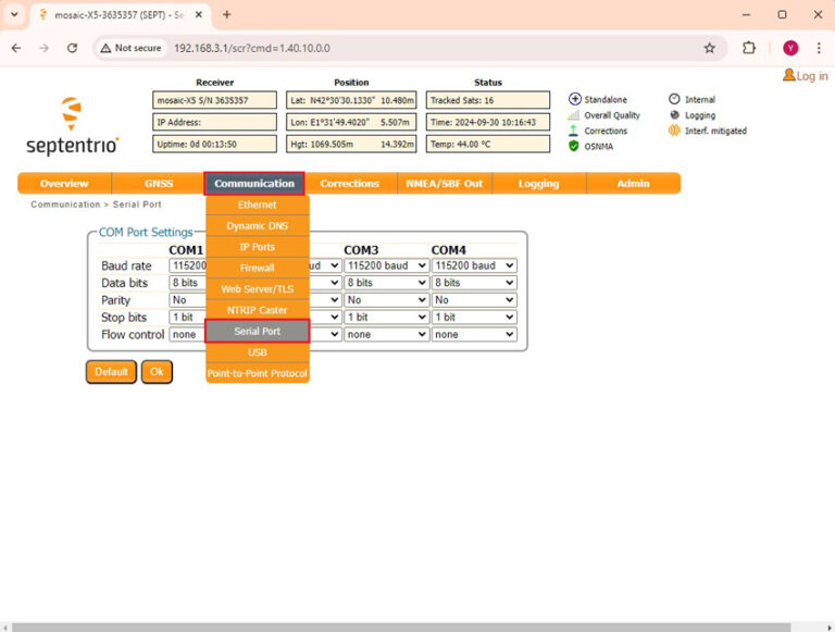How to configure Septentrio Mosaic-X5 and Mosaic-H - ArduSimple