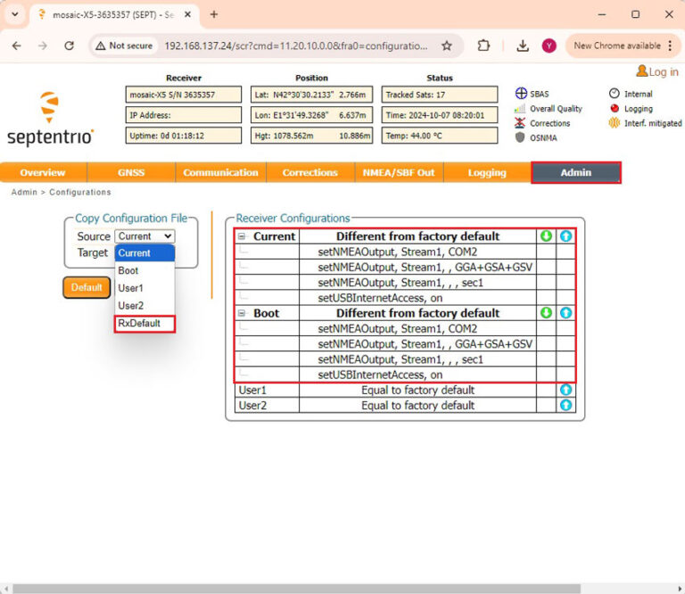 How to configure Septentrio Mosaic-X5 and Mosaic-H - ArduSimple