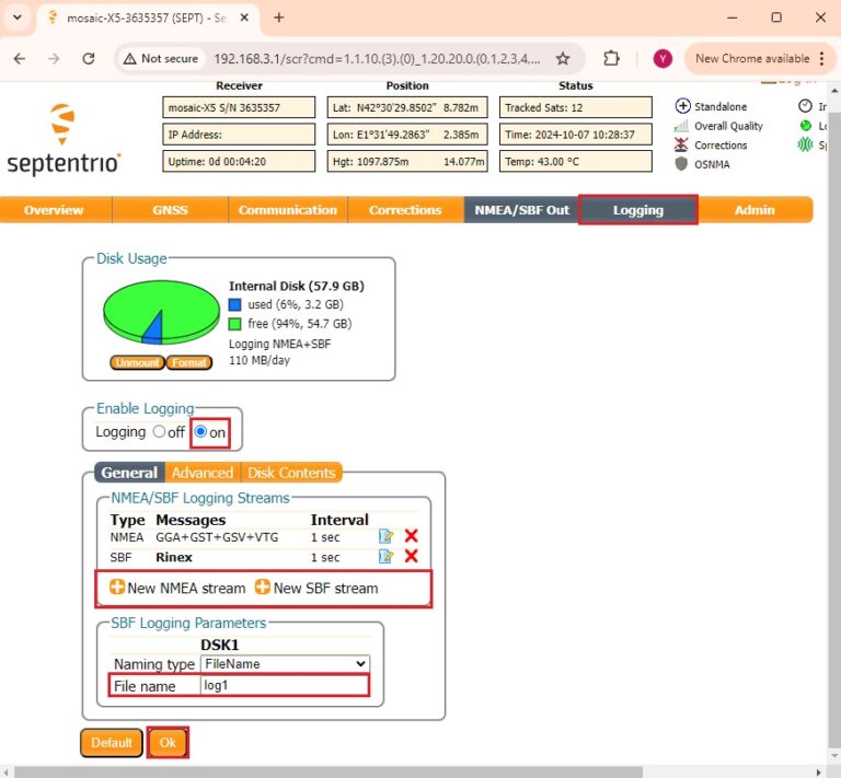 如何配置 Septentrio Mosaic-X5 和 Mosaic-H - ArduSimple