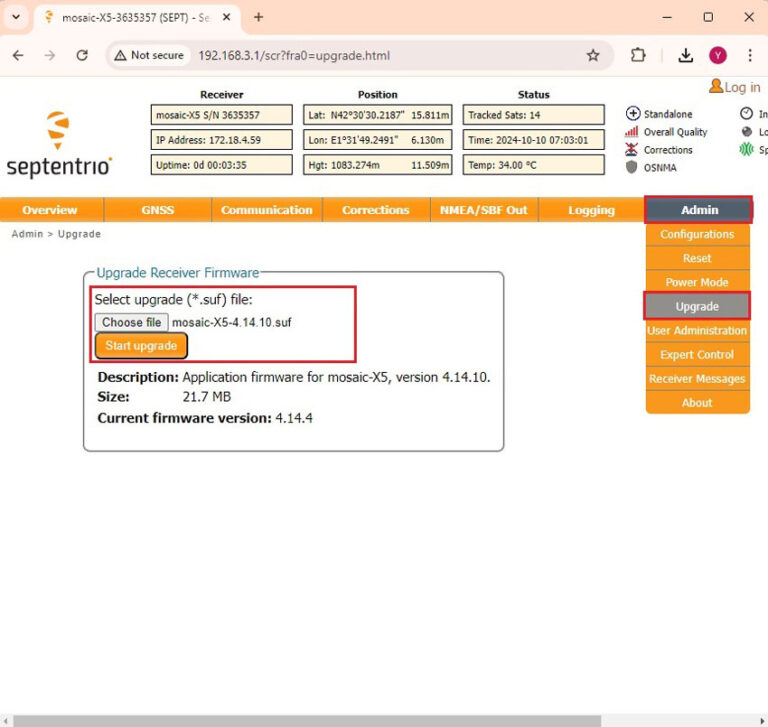 How to configure Septentrio Mosaic-X5 and Mosaic-H - ArduSimple