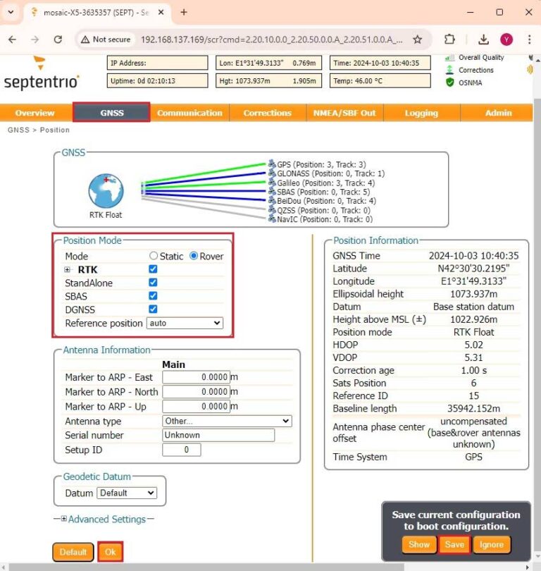 How to configure Septentrio Mosaic-X5 and Mosaic-H - ArduSimple